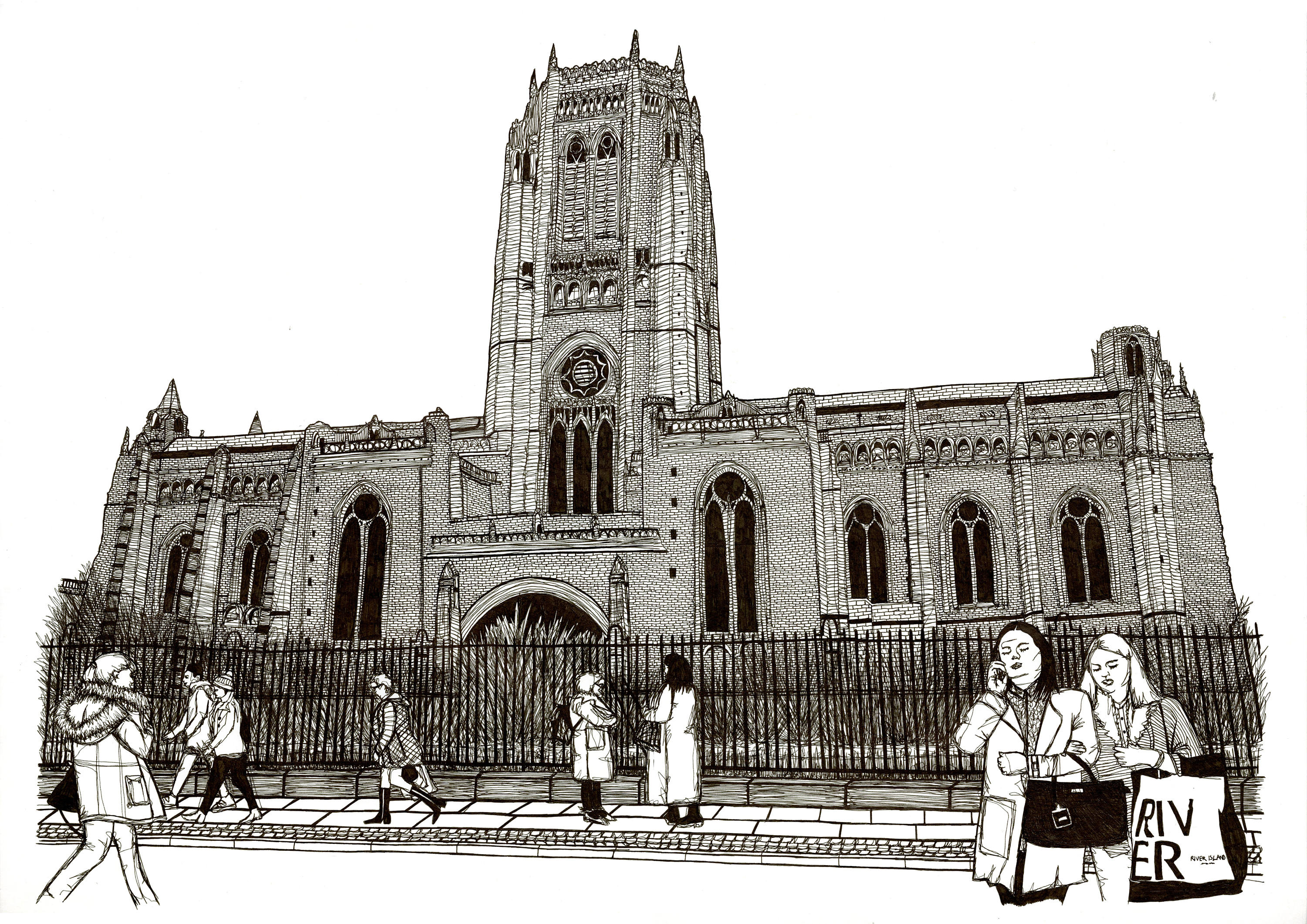 Reportage Style Drawing of the Anglican Cathedral in Liverpool - Etsy UK
