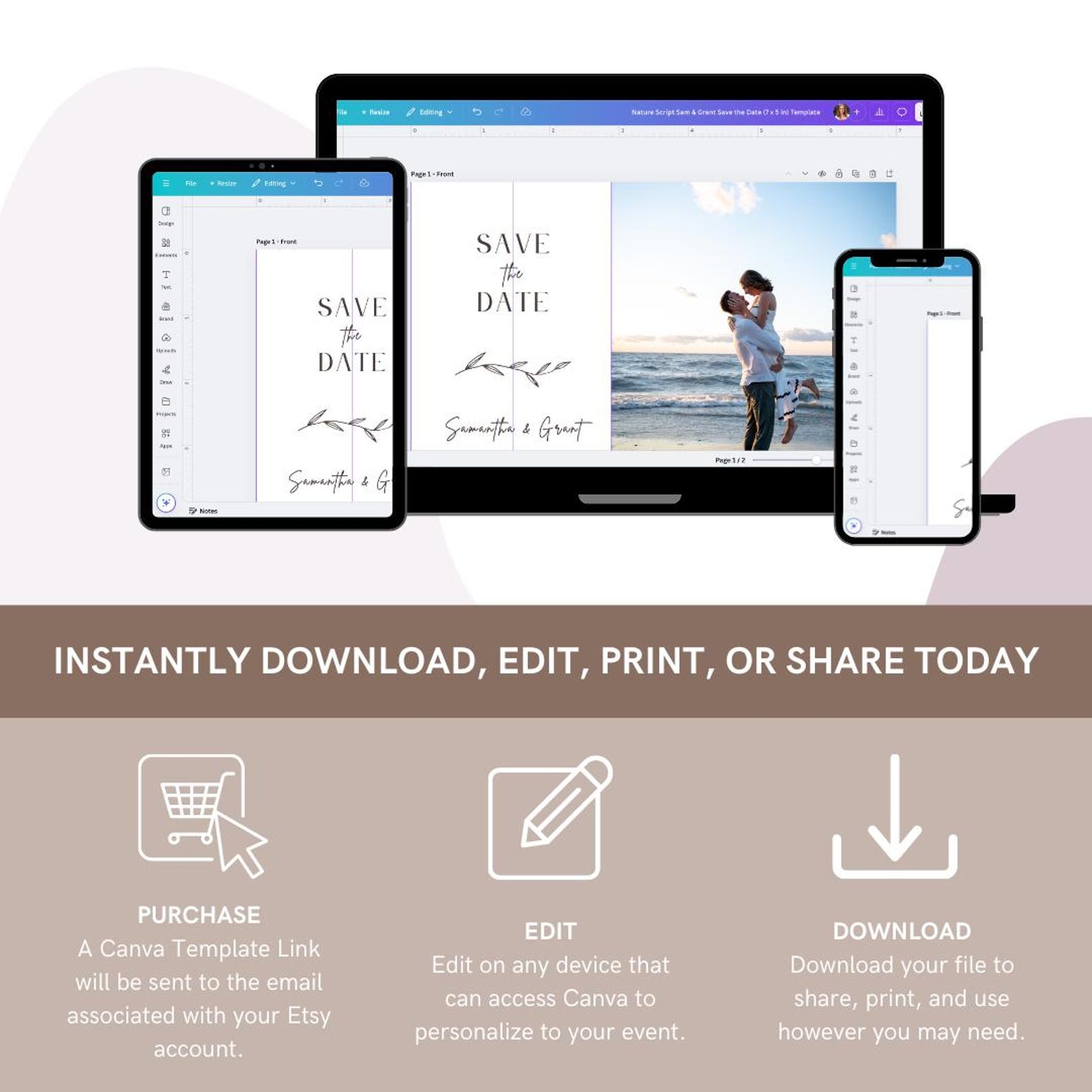 Editable Nature Script Minimalist Save the Date Template | Canva ...