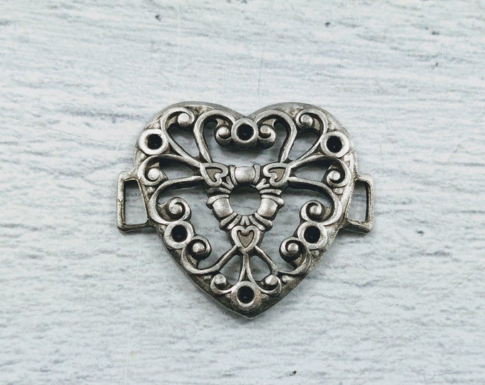 Antique Silver Ox Filigree Heart Connector, Link, Love, Cutout Design ...