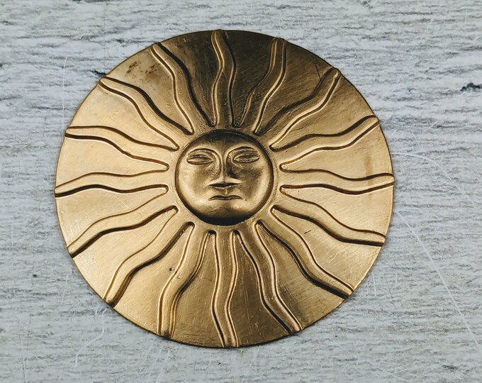 Large Raw Brass Textured Sun Round Disc, Pendant, No Hole, Solar, 40mm ...