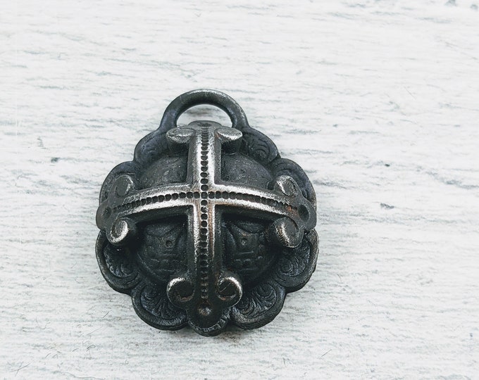 Patina Metal Casting Gothic Cross Pendant, Large Hole Bail, Textured ...
