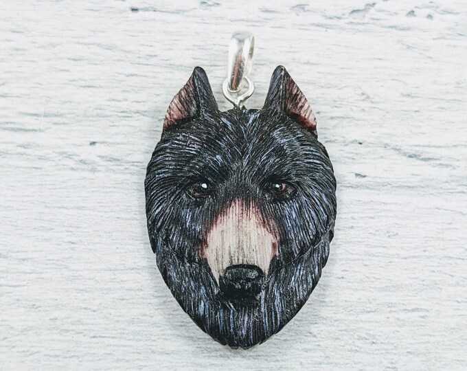 Hand Carved and Painted Buffalo Bone Wolf Head Pendant, Nature ...