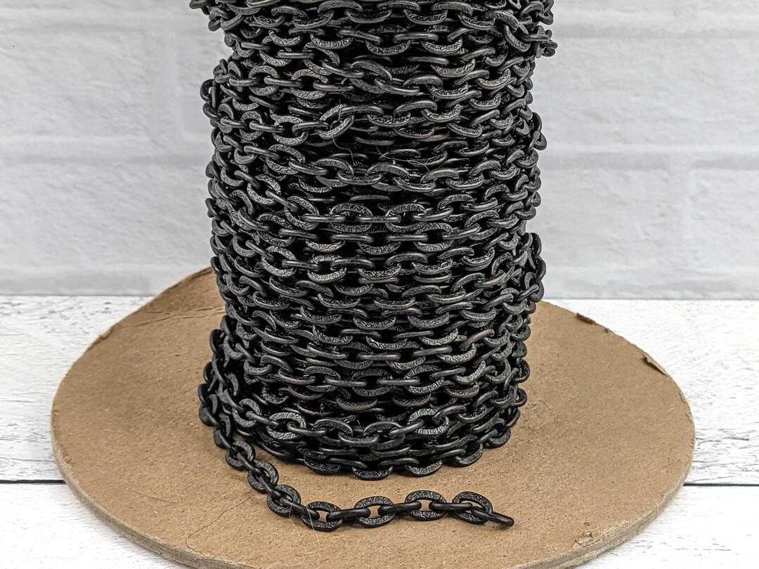 Matte Black Ornate Textured Cable Link Chain, 7x9mm, Heavy Links, High ...