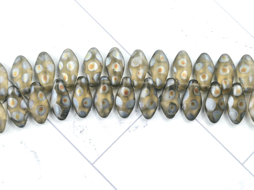 Rare Czech Glass Translucent Yellow and Grey Peacock Dagger Beads ...