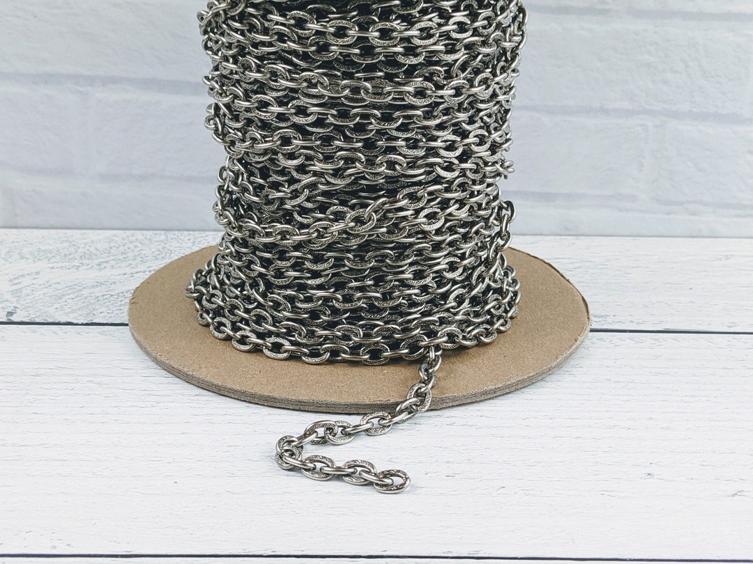 Antique Silver Ornate Textured Cable Link Chain, 9x7mm, Heavy Links ...