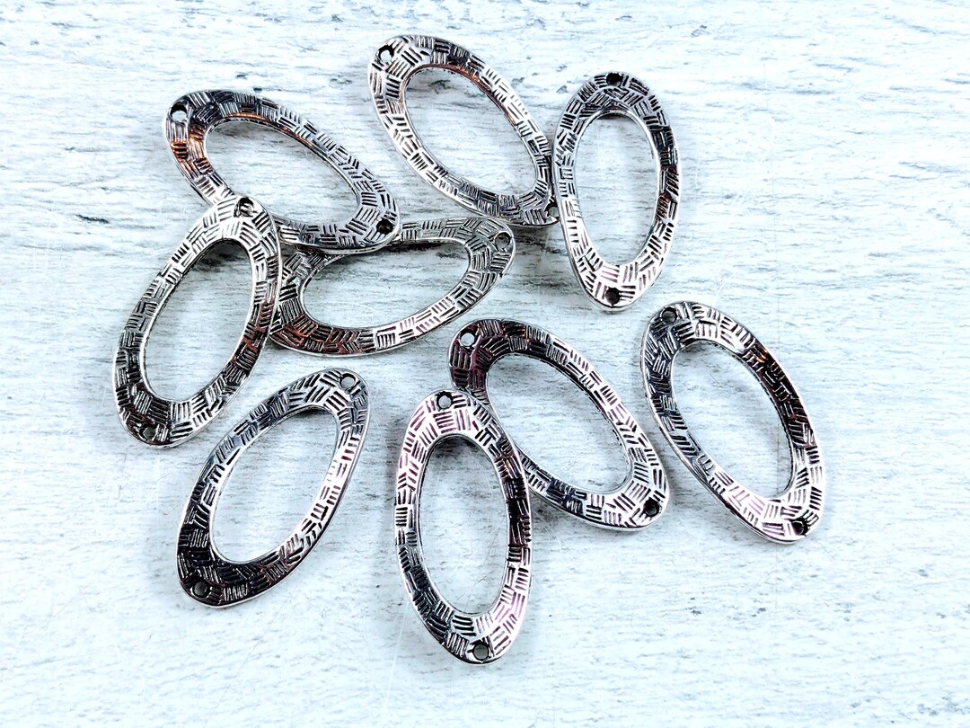 Antique Silver Textured Wavy Oval Connectors, Links, 10pcs. 38x17mm ...
