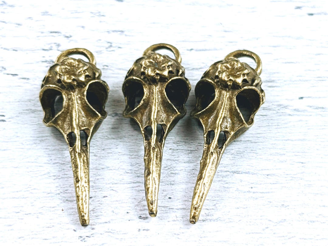 Antique Brass or Antique Silver Raven Skull Pendant, Bird Skull ...