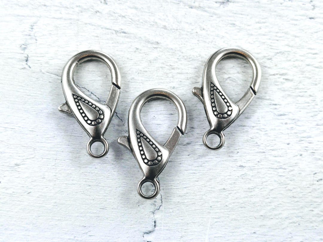 3pcs. Large Antique Silver Ox Plated Ornate Lobster Clasps, Double ...