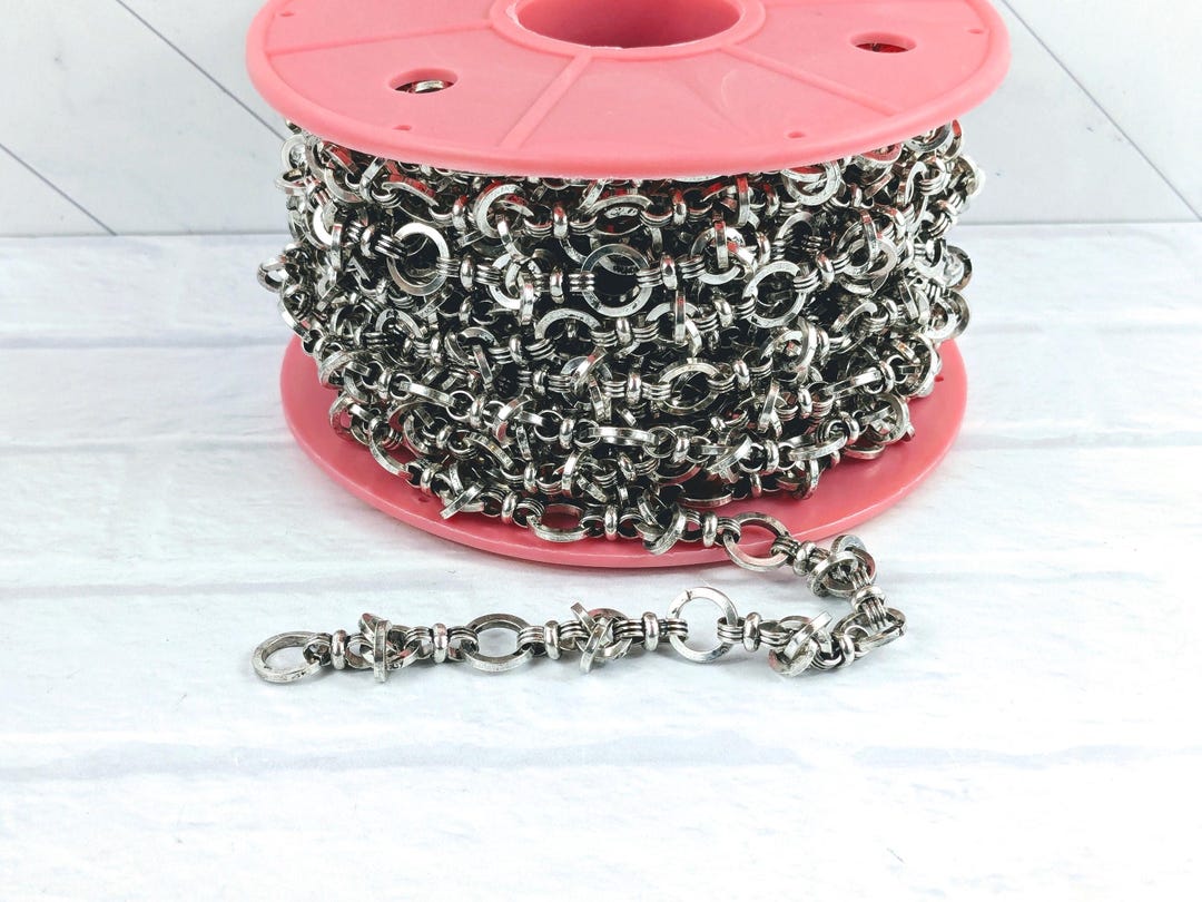 Unique Antique Silver Plated Triple Circle Link Chain, Moving Links ...