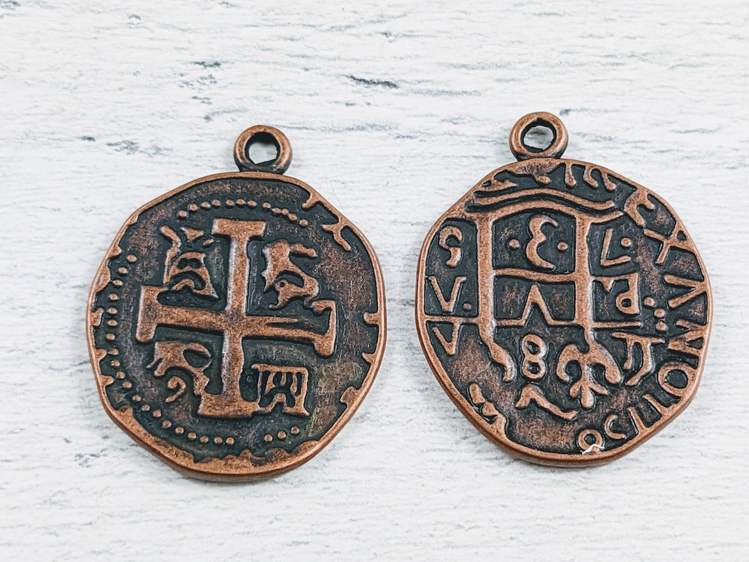 Antique Copper Roman Coin Cross Double Sided Charm, Religious ...