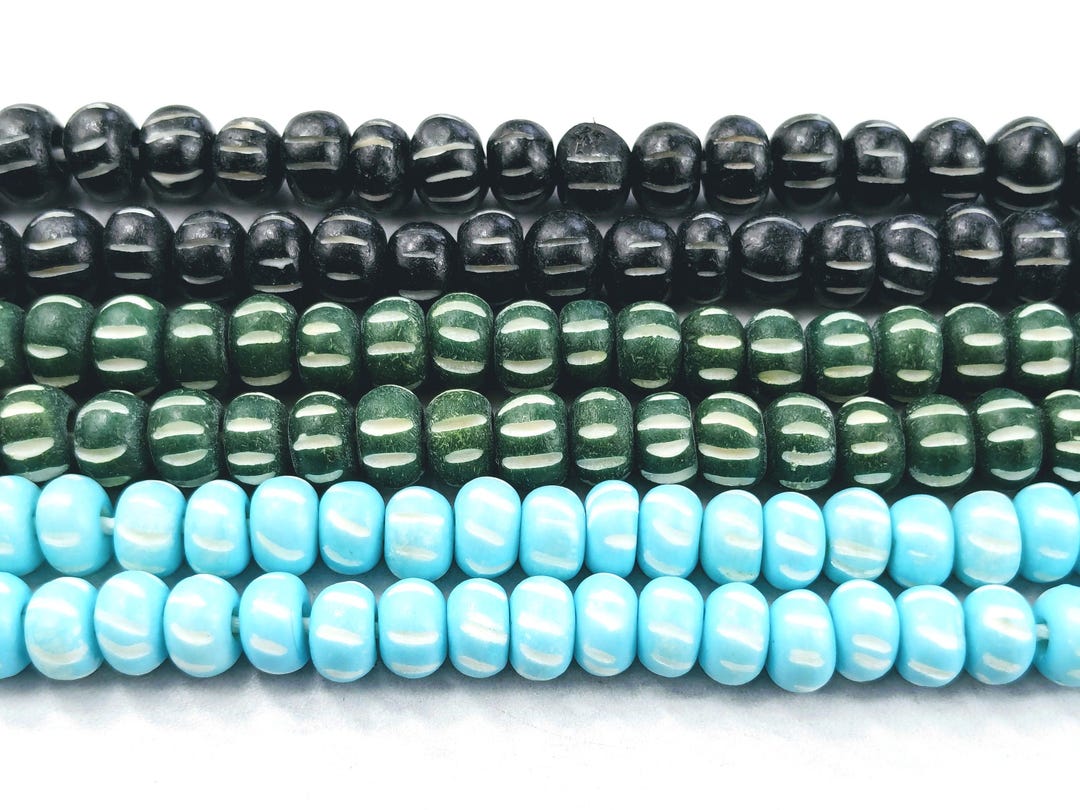 8mm Water Buffalo Bone Striped Beads, Black, Green, Turquoise, Large ...