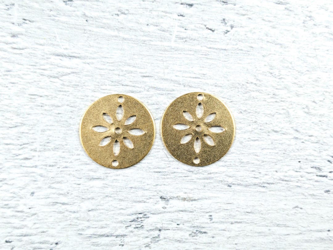 Matte Gold Plated Cutout Flower Disc Connectors, Links, Charms, Round ...