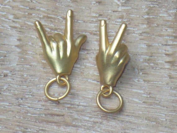 Matte Gold Peace or Love Hand Sign Charms - Etsy
