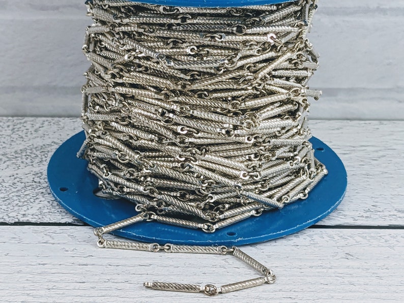 Antique Silver Link and Bar Dynamite Textured Chain - Etsy