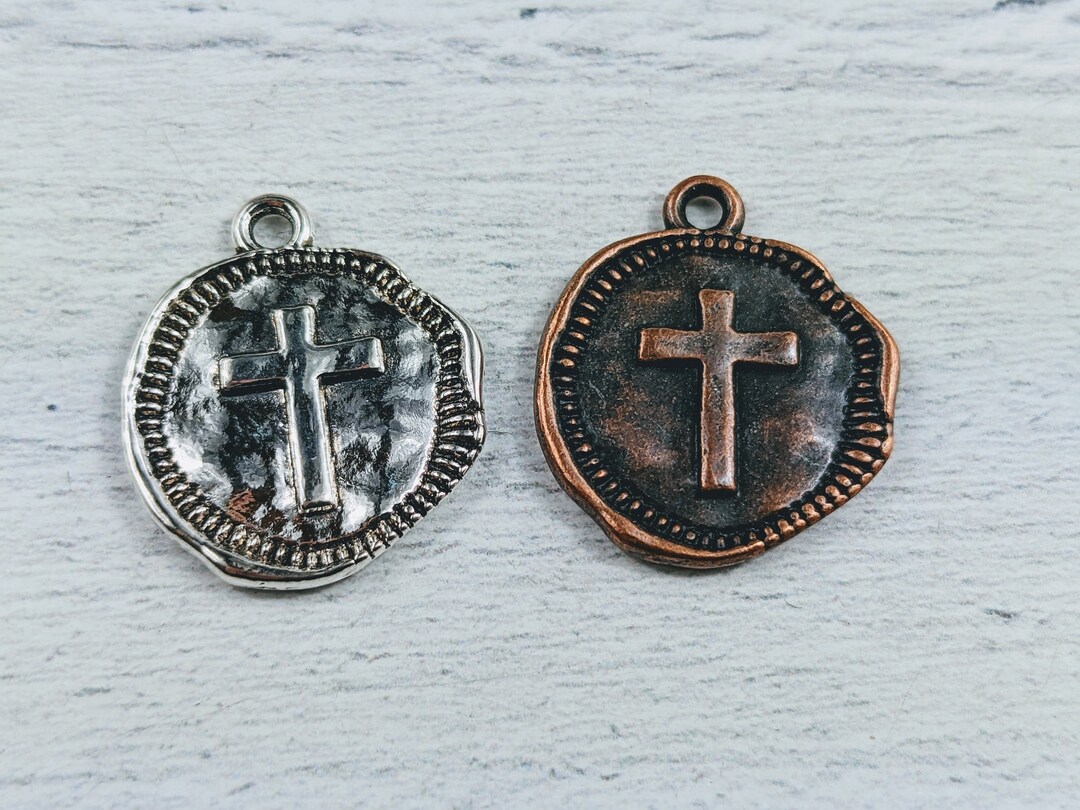 Antique Copper or Silver Plated Hammered Cross Charms, 3pcs, 22x19mm ...