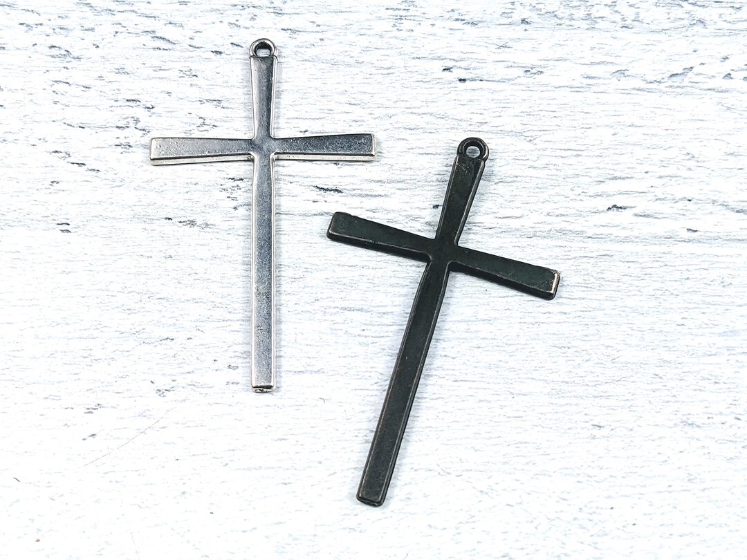 Large Antique Silver or Patina Finish Long Cross Pendant, Spiritual ...