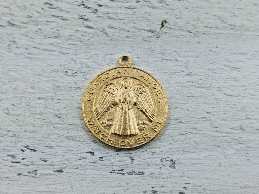 Matte Gold Guardian Angel Watch Over Me Charm, 25mm, Spiritual - Etsy