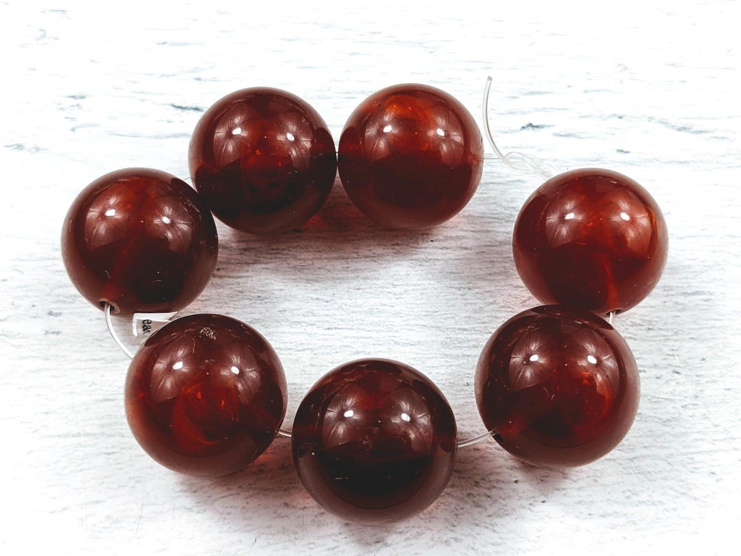 18mm Vintage Carnelian Color Round Lucite Beads, Deep Orange, 7 Beads ...