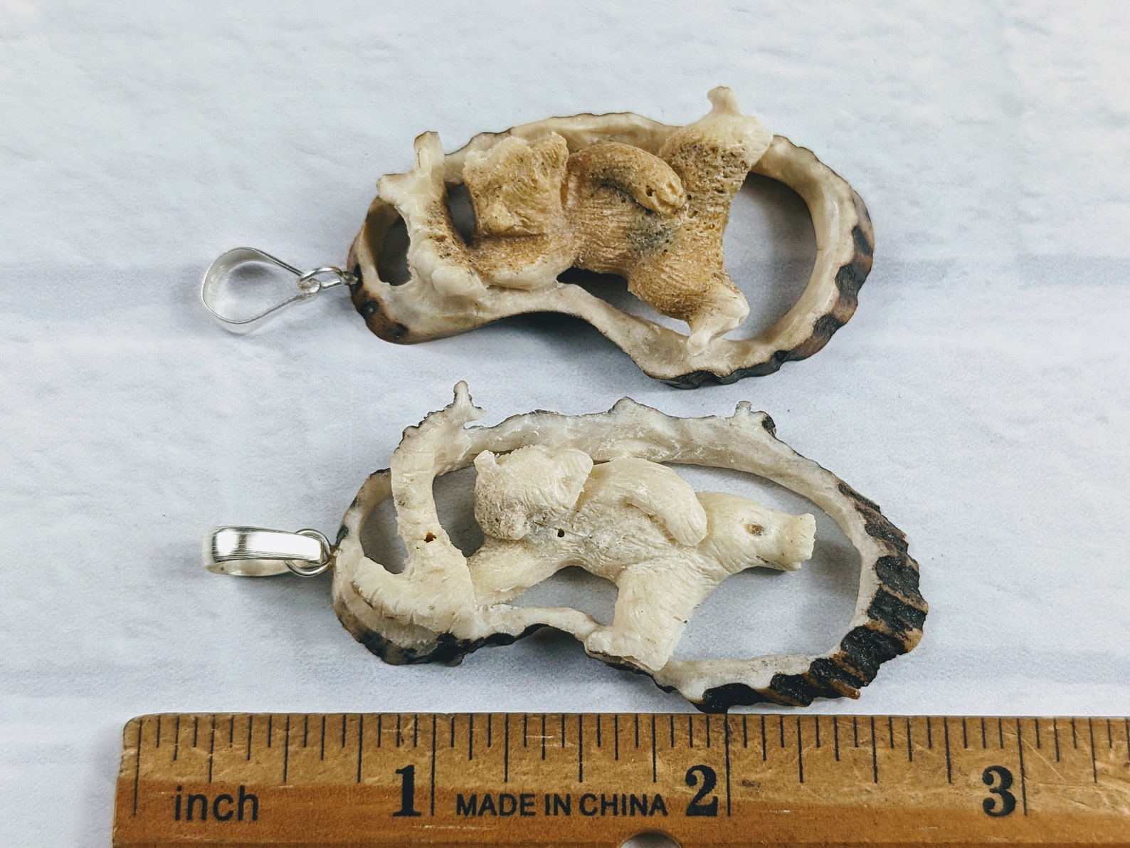 Hand Carved Deer Antler Playful Swinging From Branch Bear - Etsy