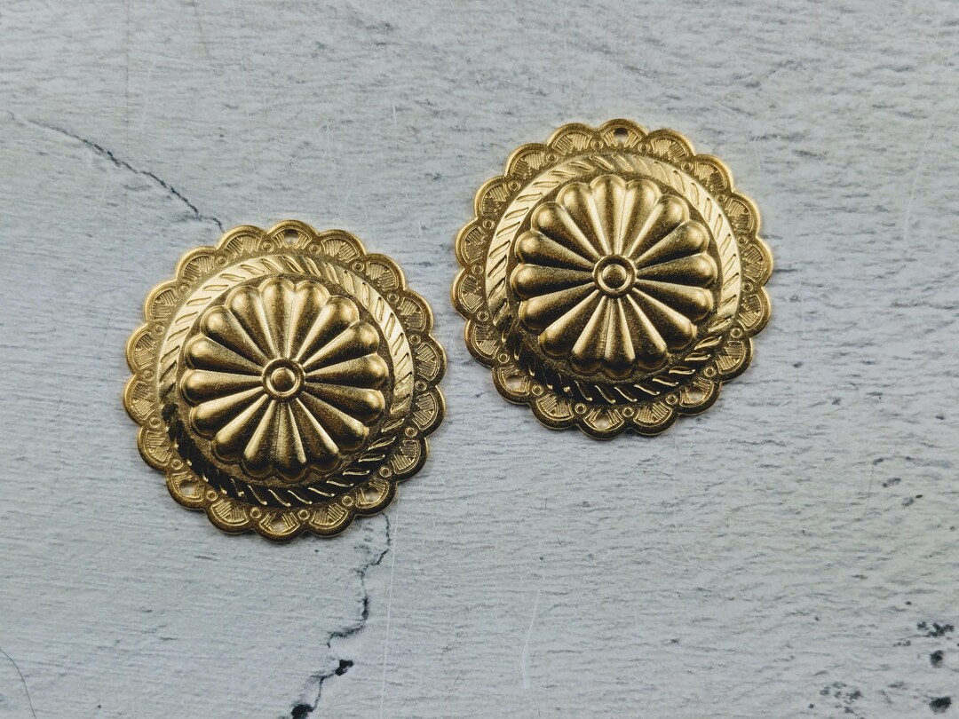 Matte Gold Concho Connector, Earring Links, 2pcs. 3 Hole, Western ...
