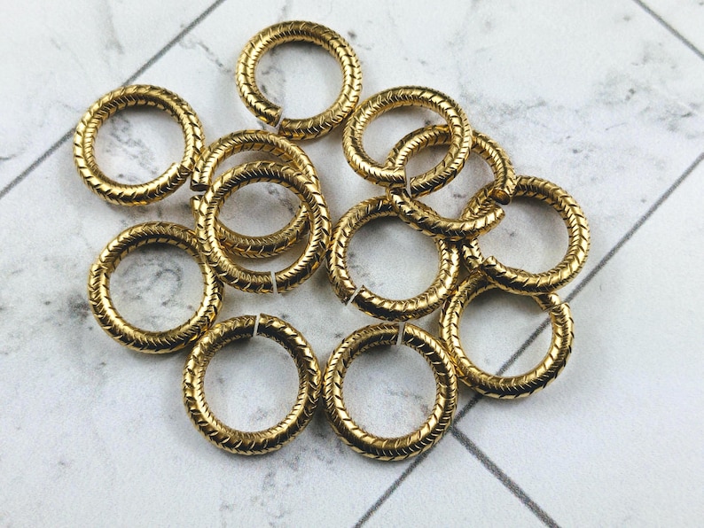 Large Antique Gold Textured Round Open Jump Rings, Thick Gauge, 16mm ...