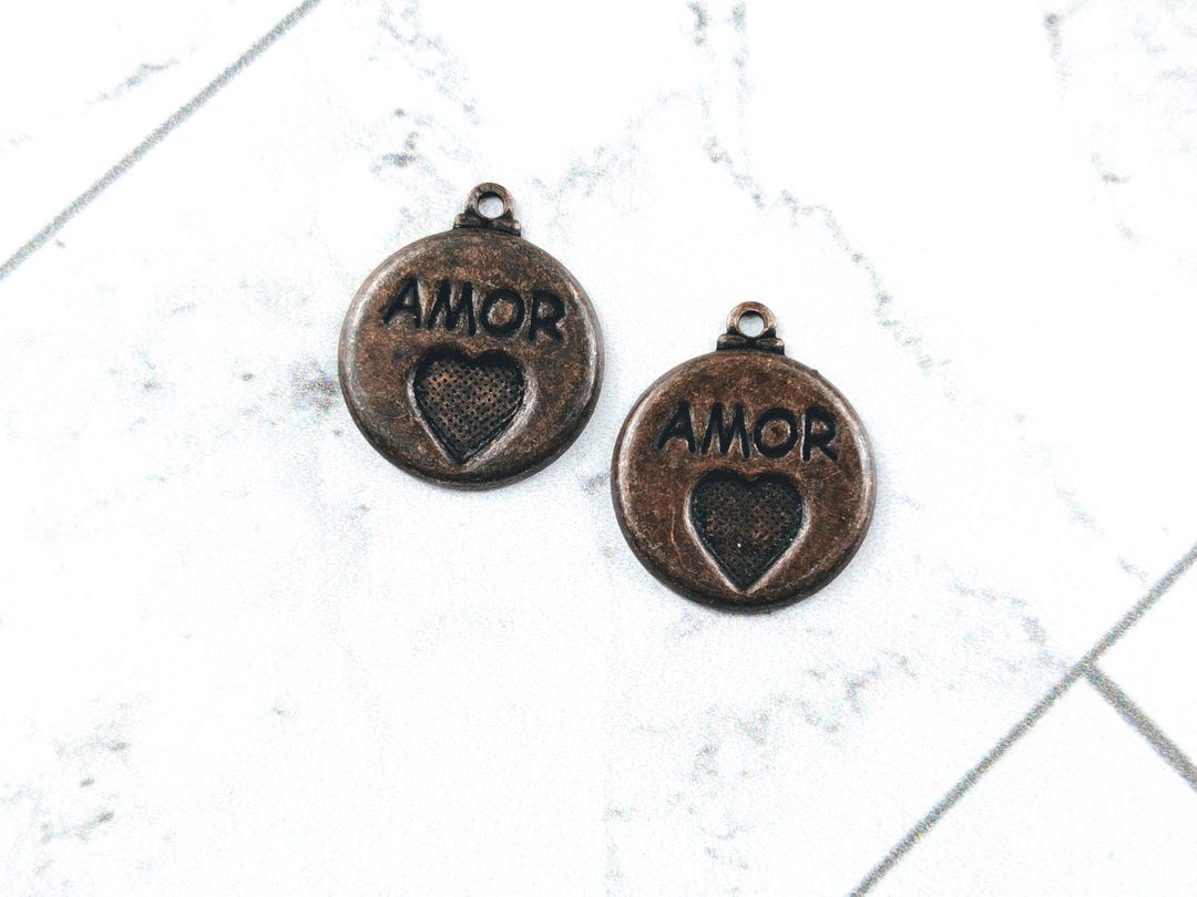 2pcs. Antique Copper Ox Amor Love Charms, Heart, Word, 15mm - Etsy