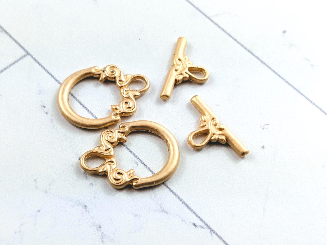 3 Sets, Flat Matte Gold Plated Ornate Toggle Clasps, 20mm, Bracelet ...