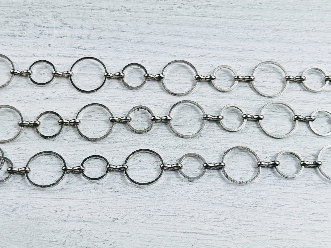 Antique Silver Small and Large Round Link Chain, Connector, Textured ...