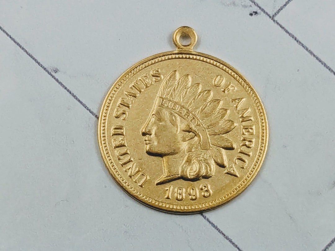 Matte Gold Plated Native Replica Coin Pendant, Metal Stamping, 31mm ...