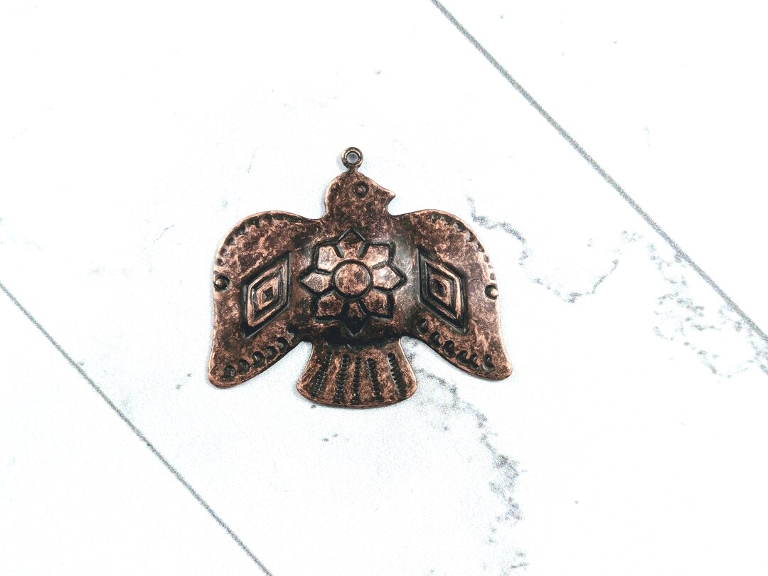 Antique Copper Ox Ornate Flower Thunderbird Charm, Stamping, 1pc ...