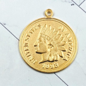 Matte Gold Plated Native Replica Coin Pendant, Metal Stamping, 31mm ...