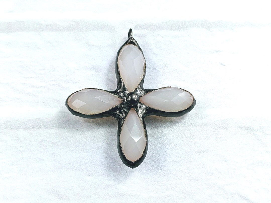 Hand Soldered Frosted White Glass Cross Pendant, Religious, Spiritual ...