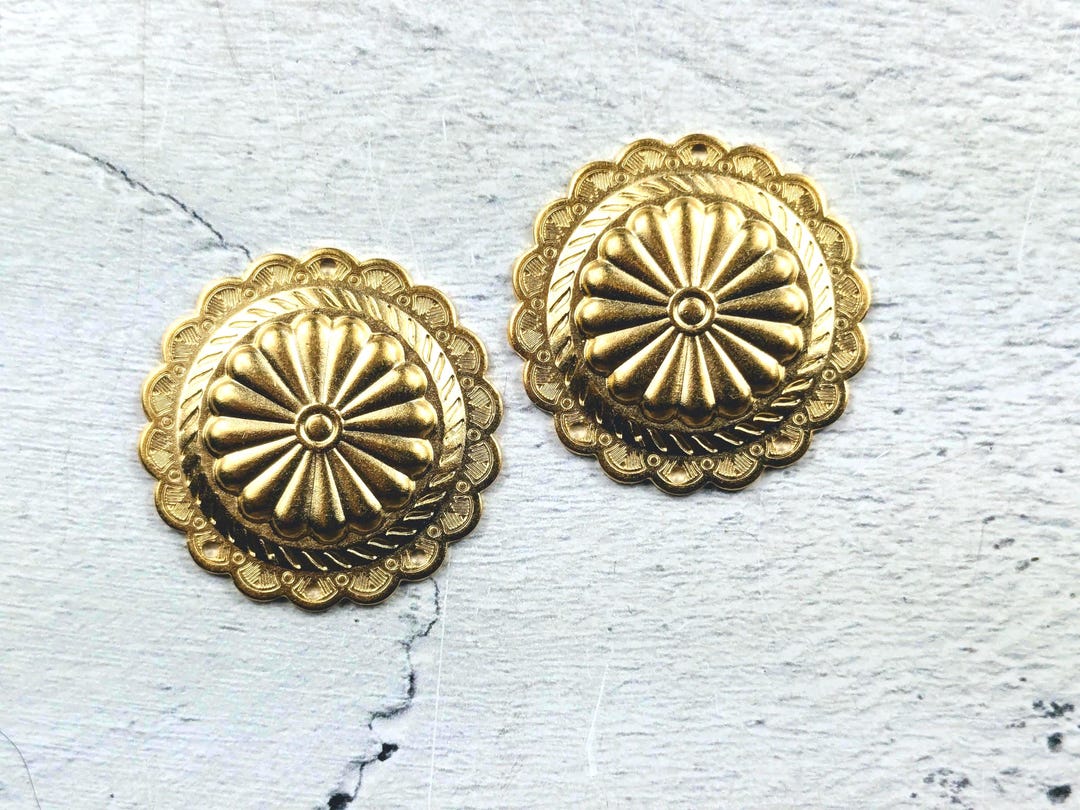 Matte Gold Concho Connector, Earring Links, 2pcs. 3 Hole, Western ...