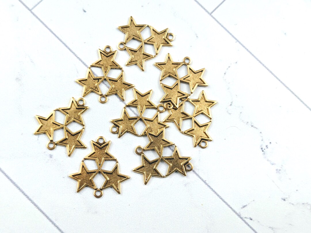 4pcs. Antique Gold Plated Triple Star Connectors, Charms, 17mm - Etsy