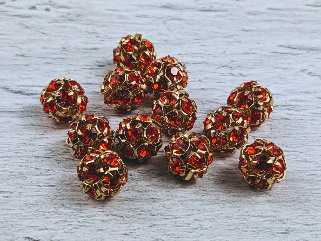 8mm Gold Plated and Hyacinth Crystal Czech Glass Rhinestone Round Beads ...