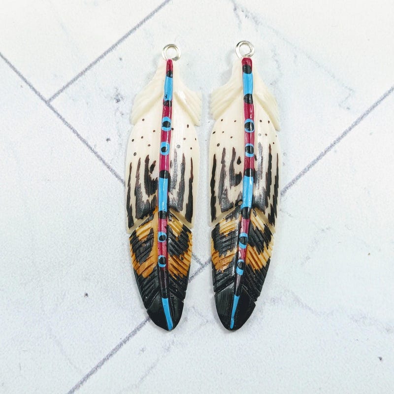 Painted Bone Earring Feather - Etsy
