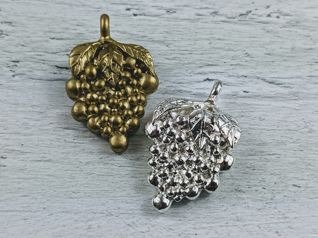 Vintage Antique Brass or Silver Plated Grapes Pendant, Double Sided ...