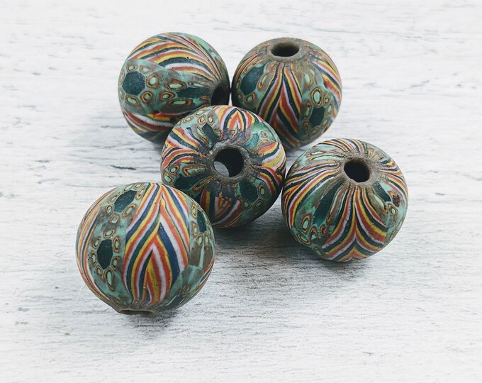 Indonesian Glass Round Beads, Hand Painted, 20mm, 1pc. Large Hole ...
