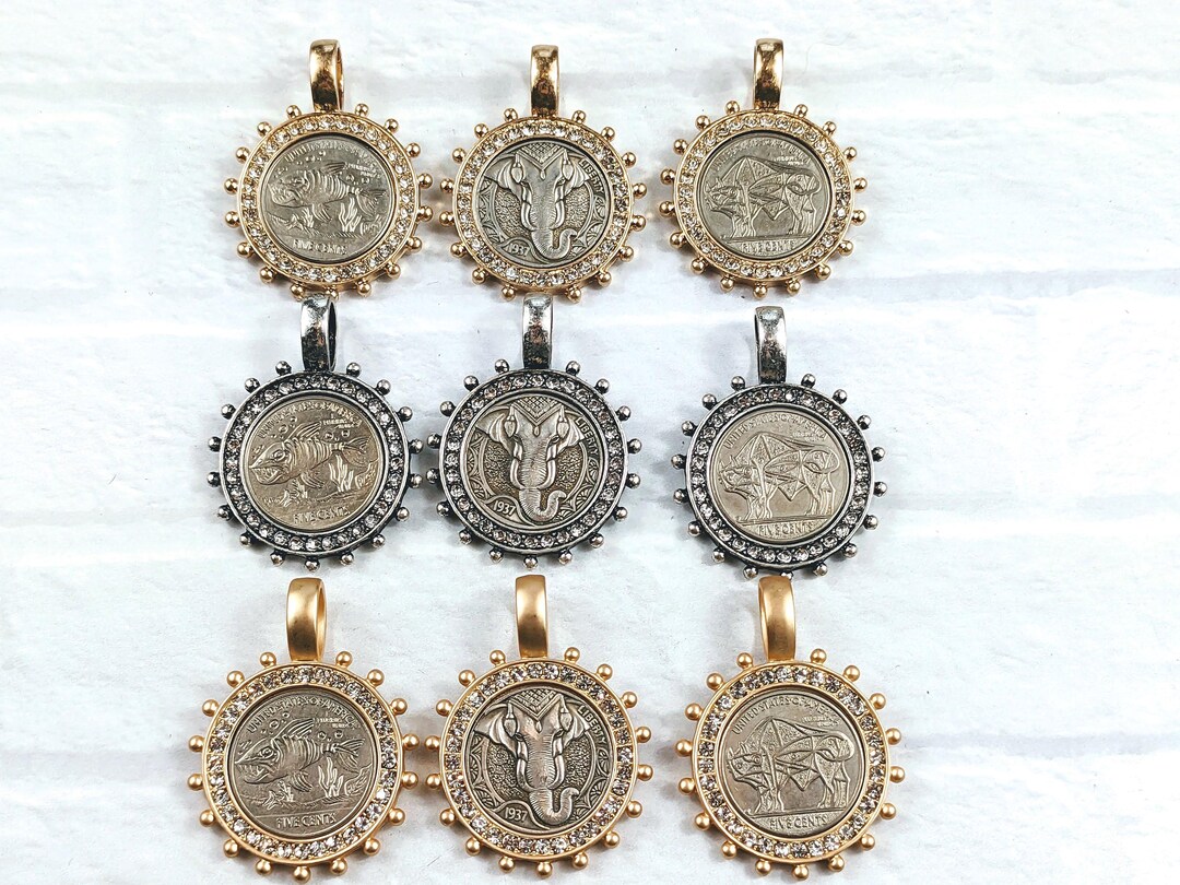 Matte Gold, Worn Gold or Antique Silver Crystal Rhinestone Replica Coin ...