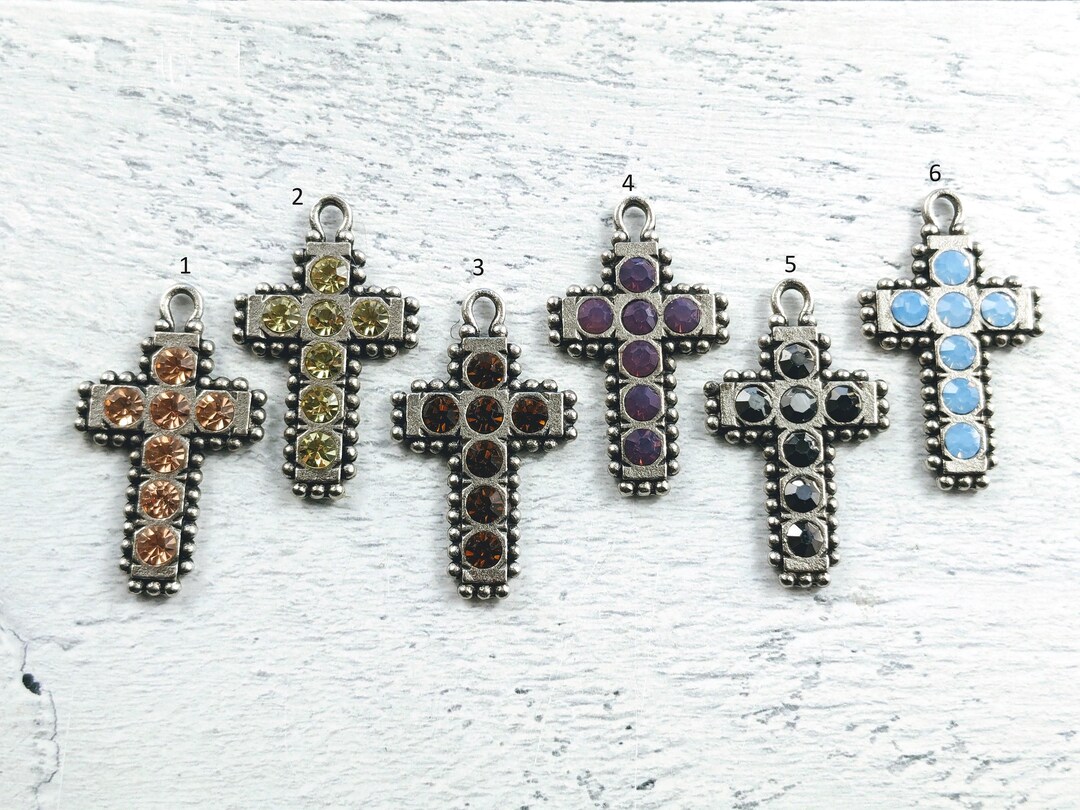 Antique Silver Ox and Swarovski Crystals Cross Charms, Religious ...