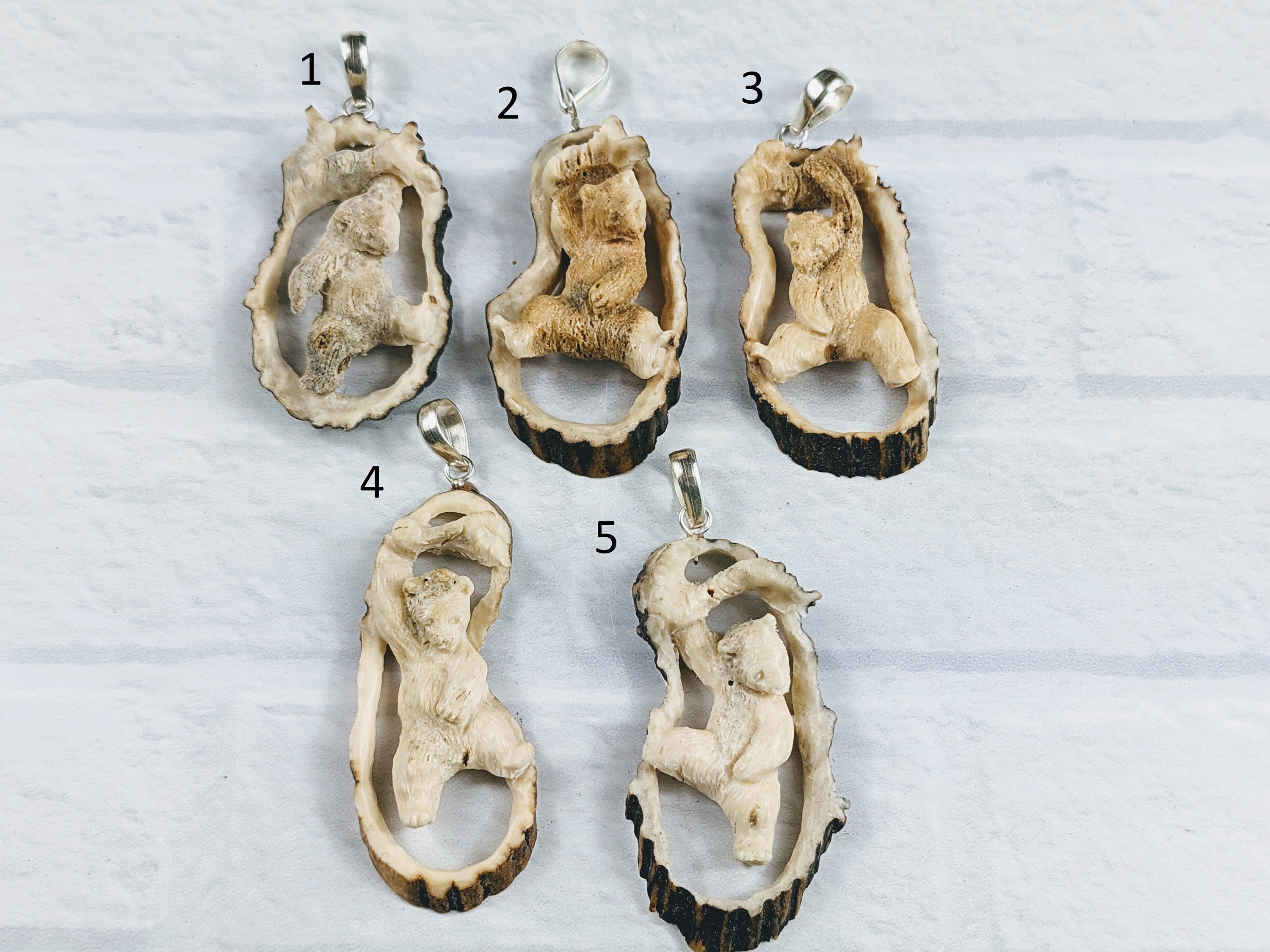 Hand Carved Deer Antler Playful Swinging From Branch Bear - Etsy