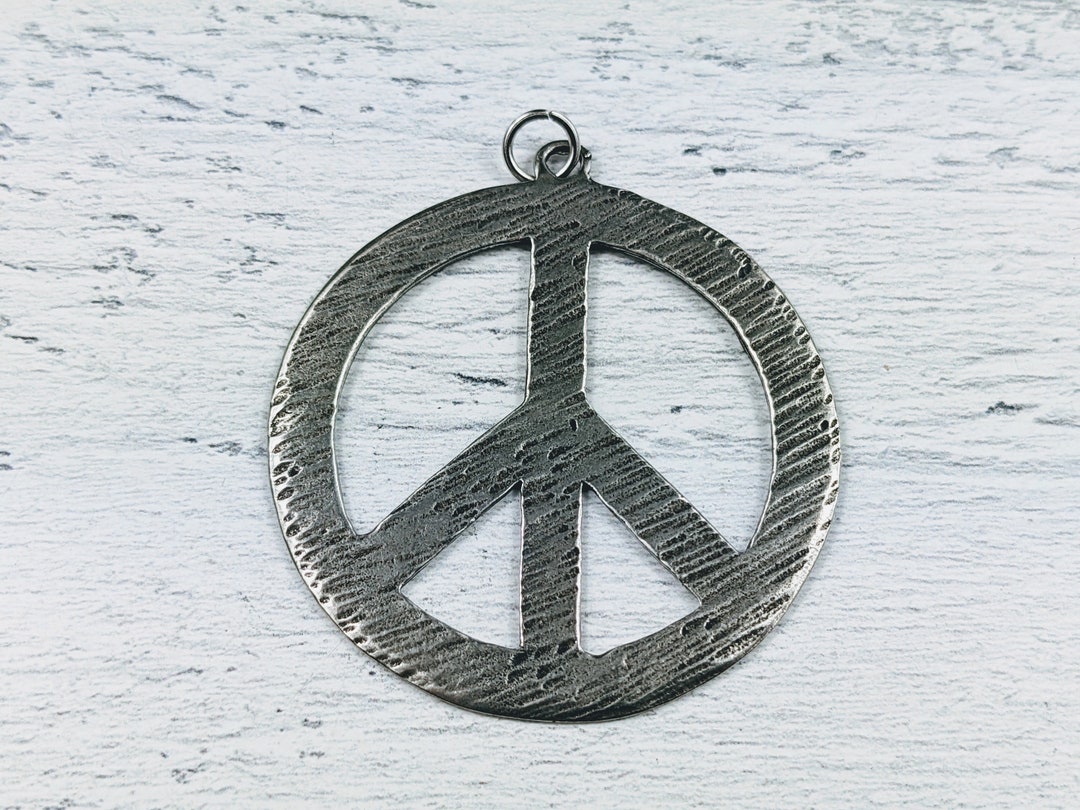 Large Hand Casted Textured Peace Sign Pendant Antique Silver - Etsy