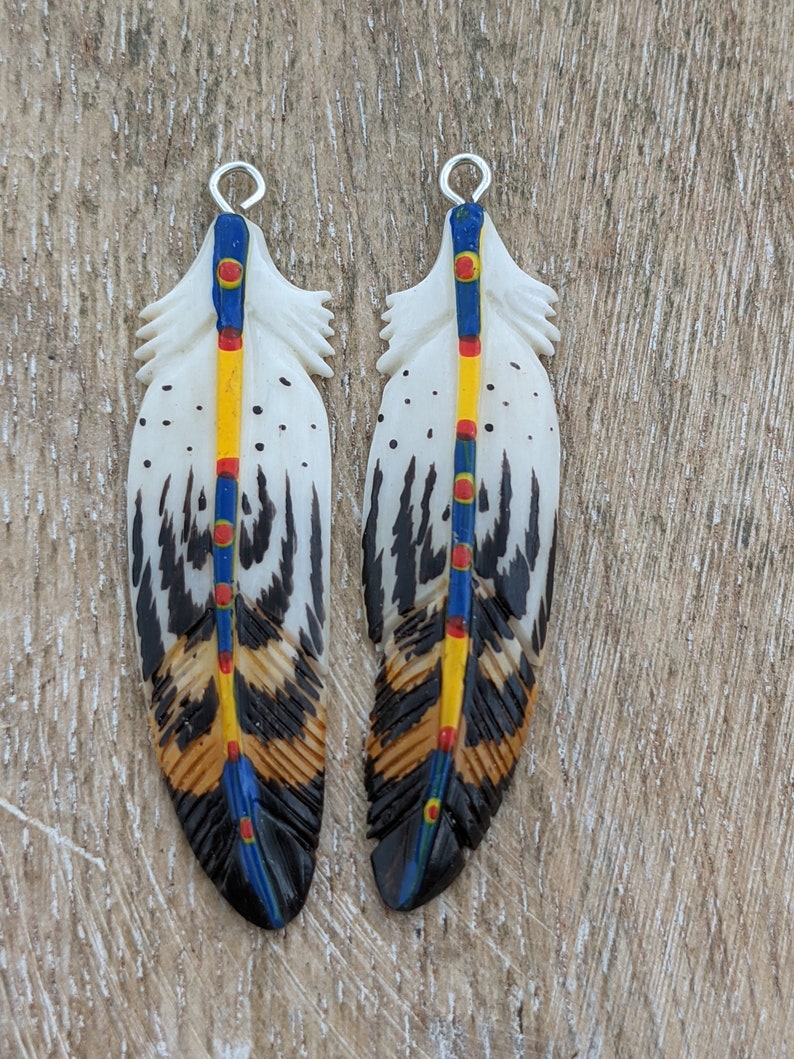 Beautiful Hand Carved and Painted Buffalo Bone Feather - Etsy