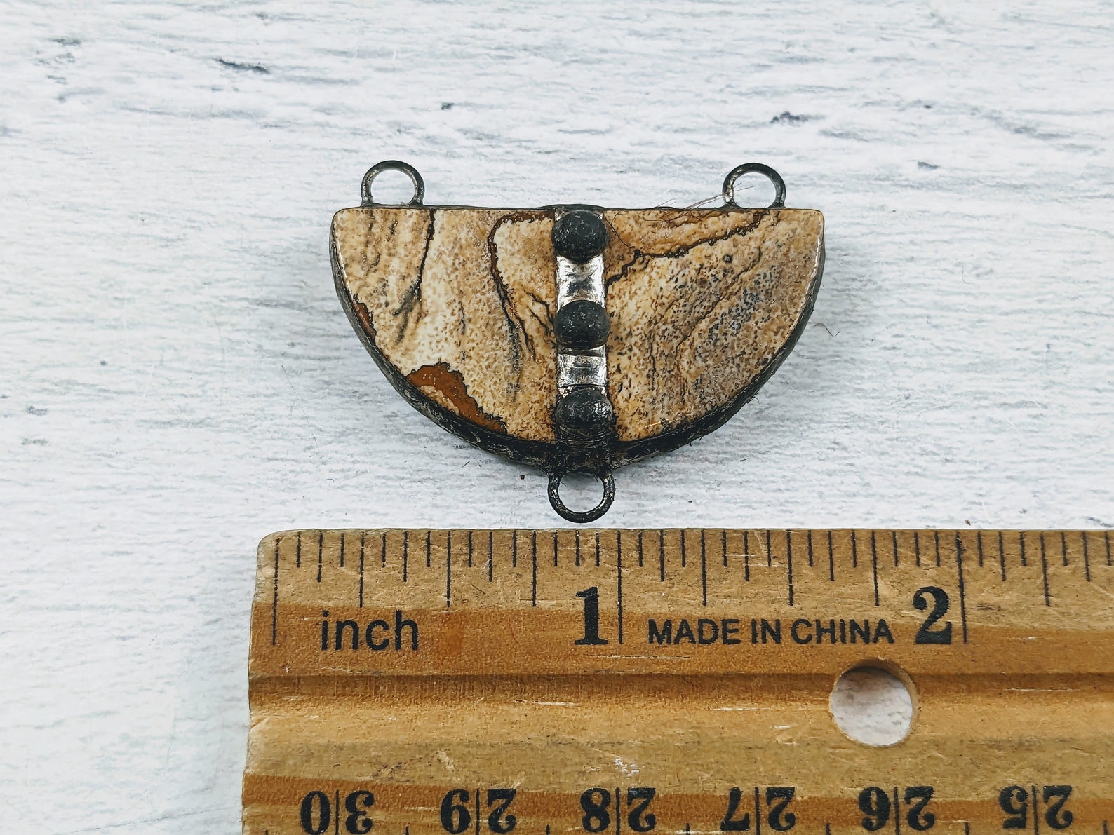 Hand Soldered Half Moon Crescent Picture Jasper Gemstone Connector ...