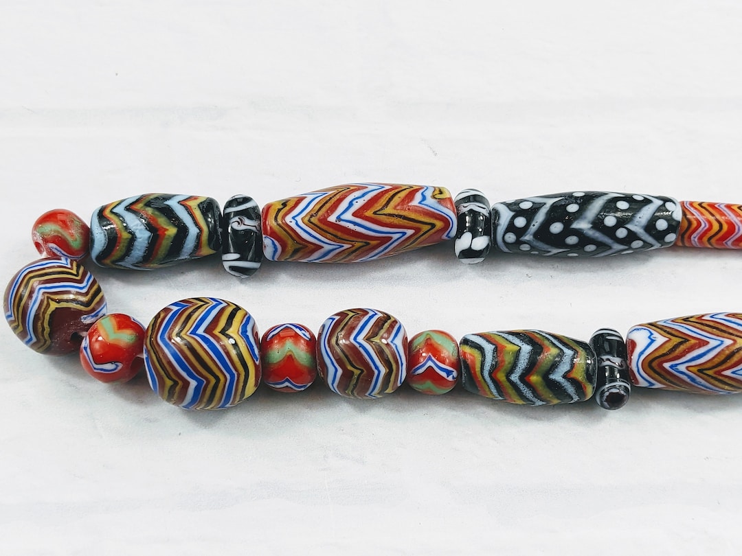 Mixed Indonesian Recycled Glass Hand Painted Beads, 1 Strand, 20 31pcs ...