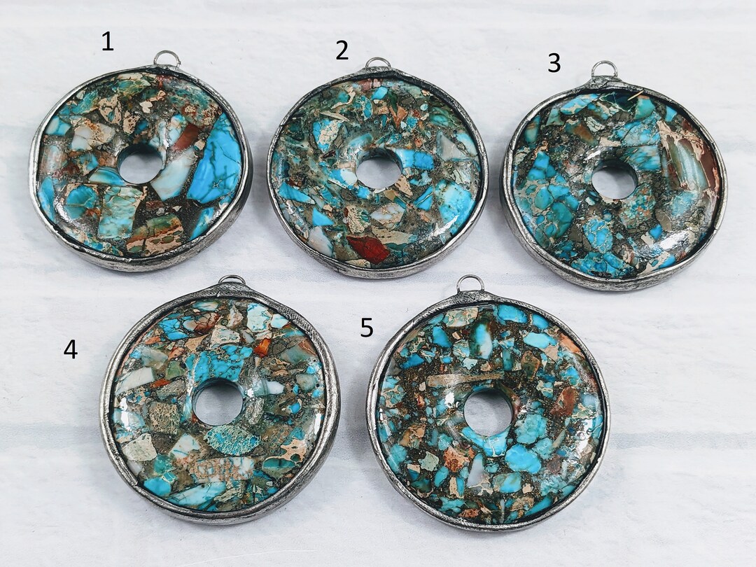Large Hand Soldered Imperial Turquoise Jasper Donut Pendants, Round ...