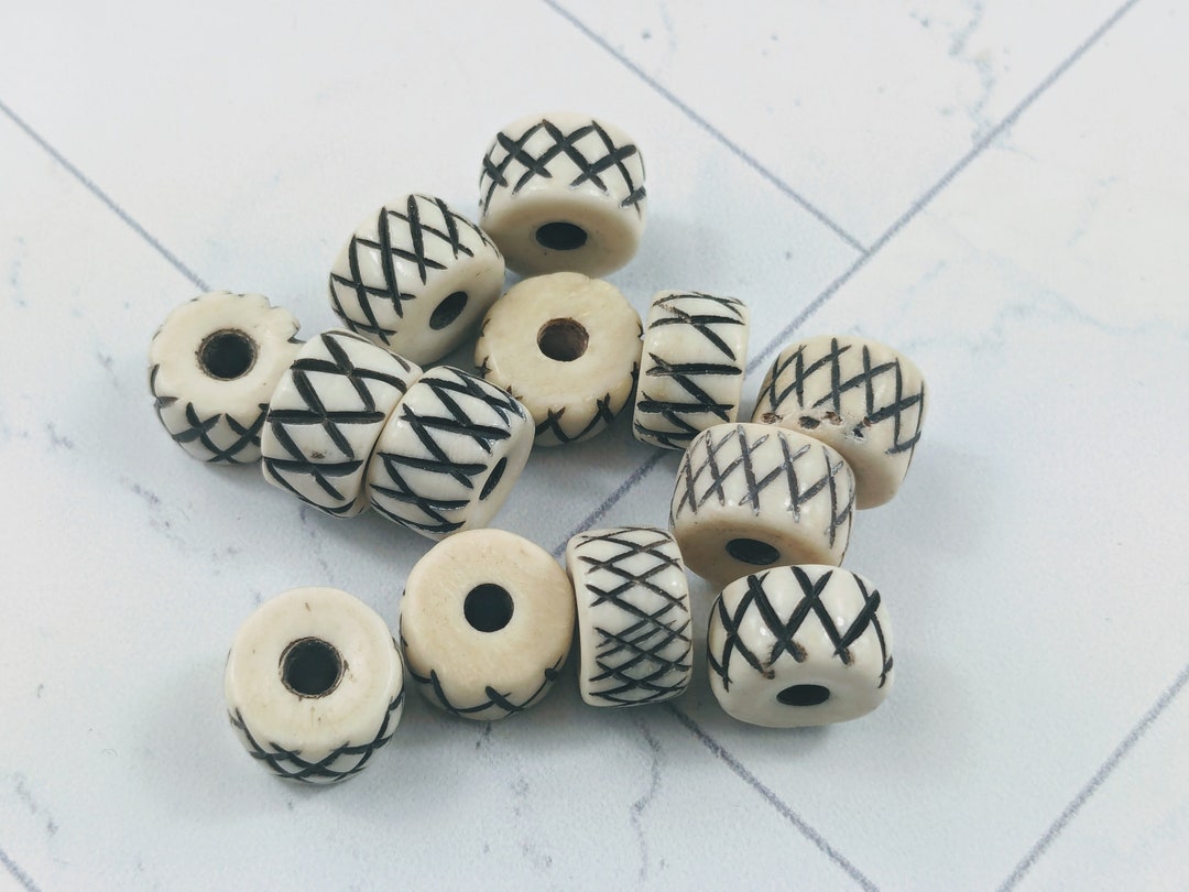 Hand Carved Criss-cross Grooved Water Buffalo Bone Rondelle Beads ...