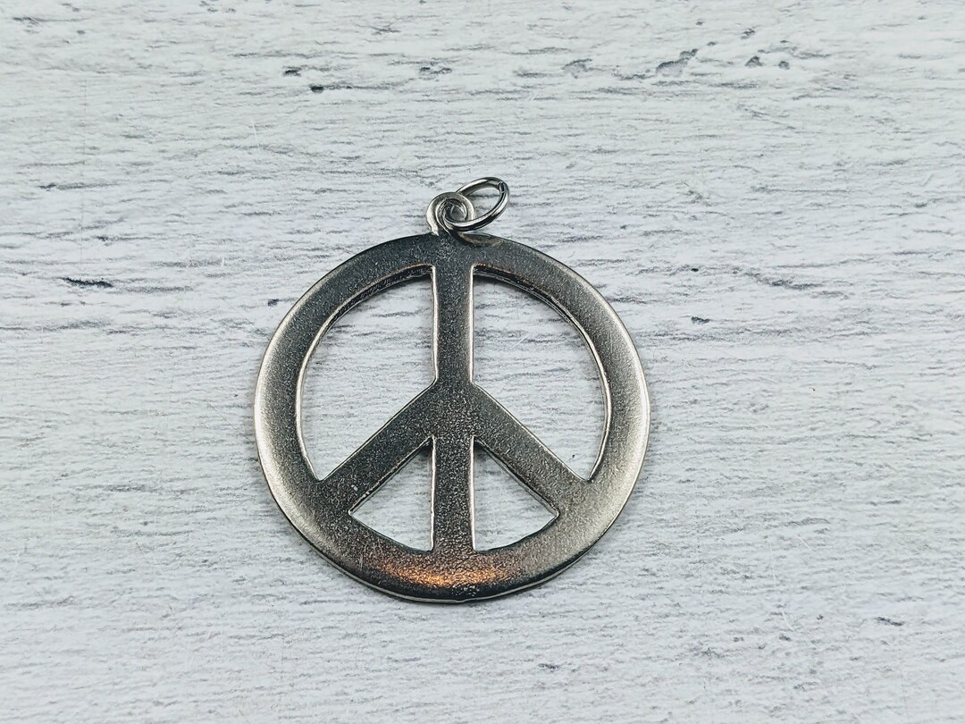Large Hand Casted Smooth Peace Sign Pendant, Antique Silver Pewter ...