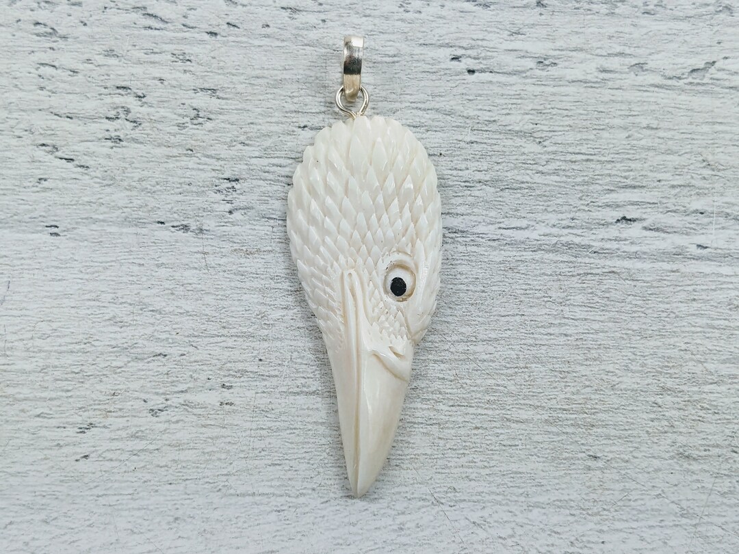Hand Carved Water Buffalo Bone Ravens Head Pendant, Bird, 58x22mm - Etsy