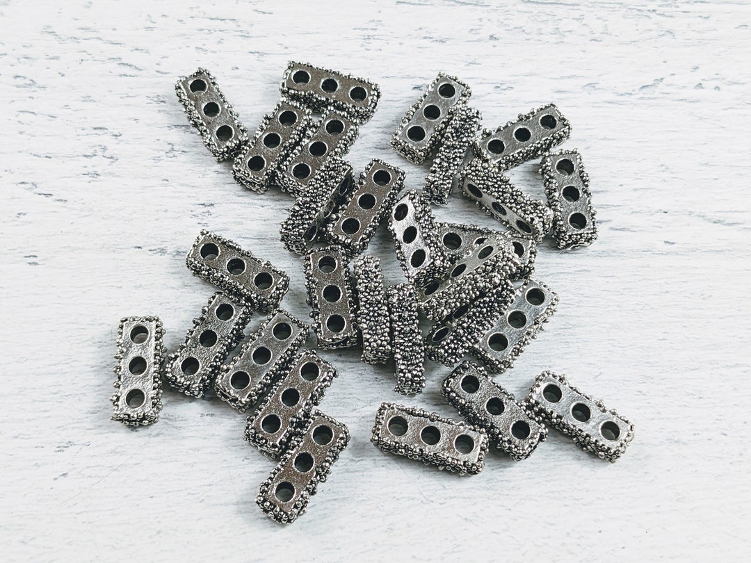 Antique Silver Textured 3 Hole Spacer Bar Beads, 20x9mm, 2mm Holes ...